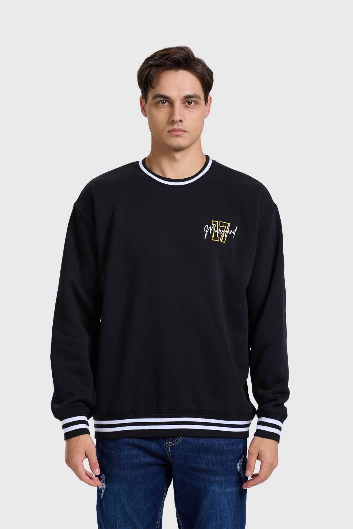 Polerón negro algodón estampado college – Fashion´s Park