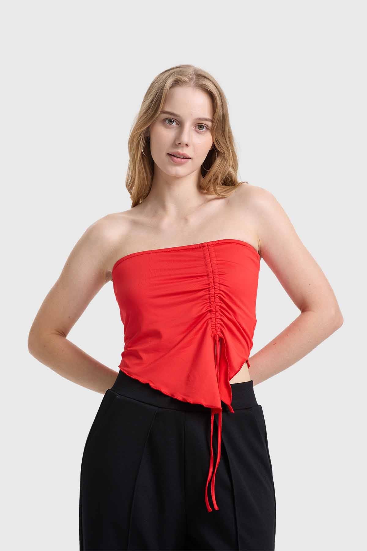 Polera roja algodón costado recogido estilo moderno – Fashion´s Park