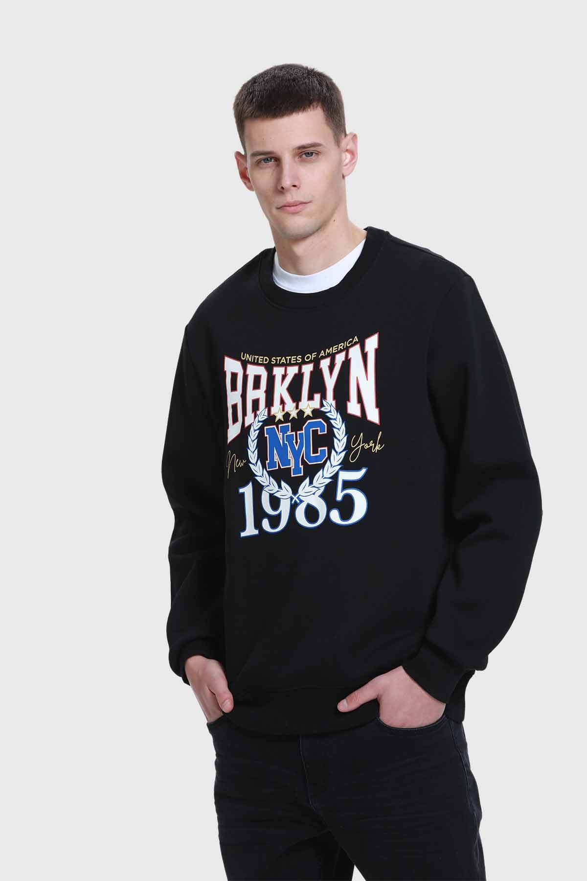 Polerón negro algodón estampado casual – Fashion´s Park