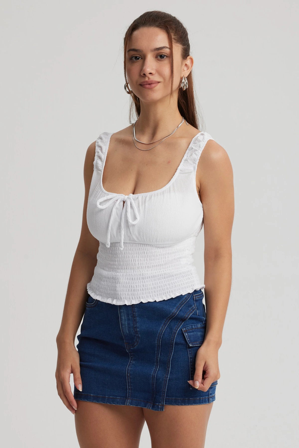 Polera blanca lazo panal mujer | Fashion's Park Chile – Fashion´s Park