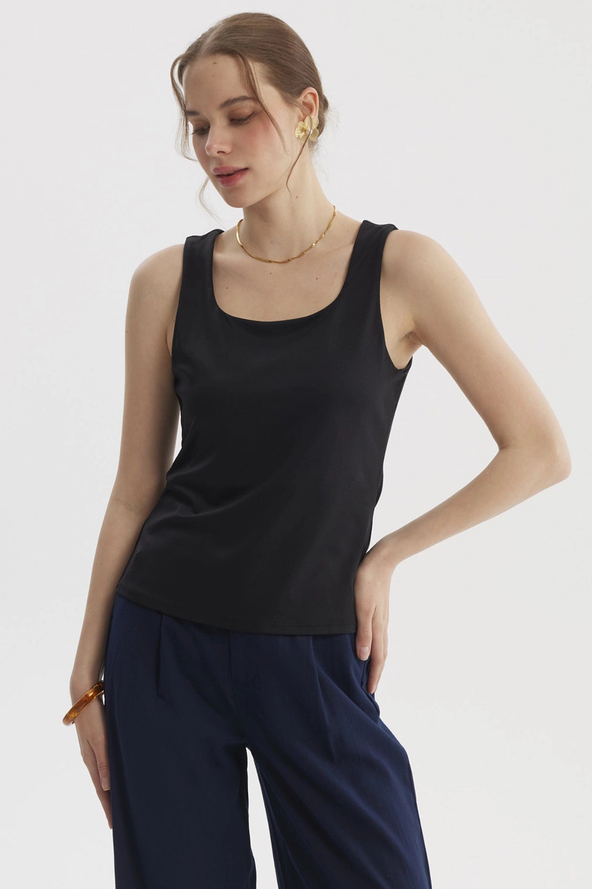 Polera Mujer Lisa Doble Capa Negro – Fashion´s Park