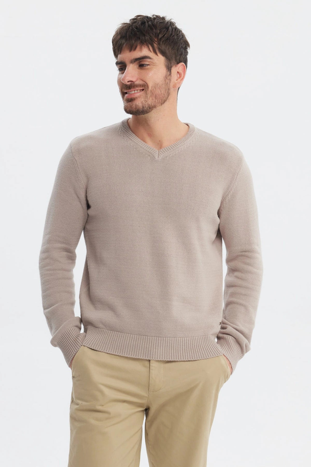 Sweater beige liso hombre | Fashion's Park Chile